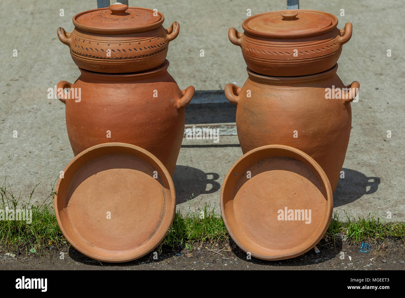 Traditional Georgian clay pottery sold for sale in the village of ...