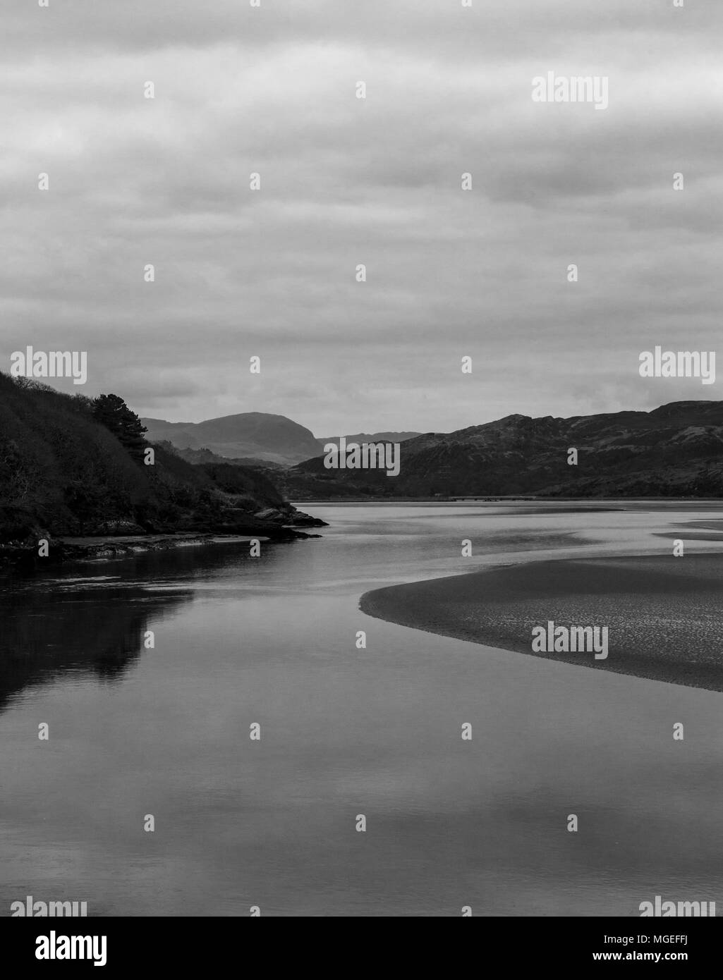 Beautiful estuary scenes from the North of Wales. Sunlight, hills ...