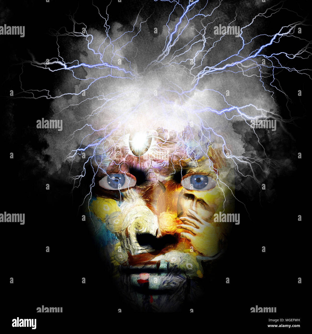 Surreal composition. Face with third eye and stormy cloud Stock Photo ...