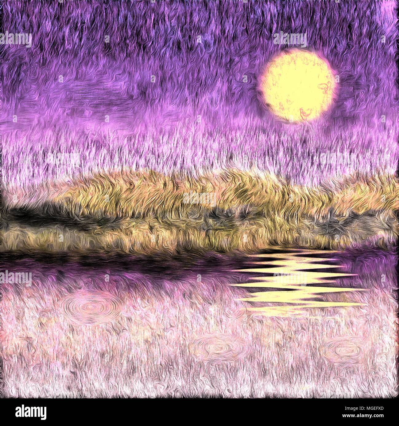 Oil painting. Purple sunset Stock Photo - Alamy