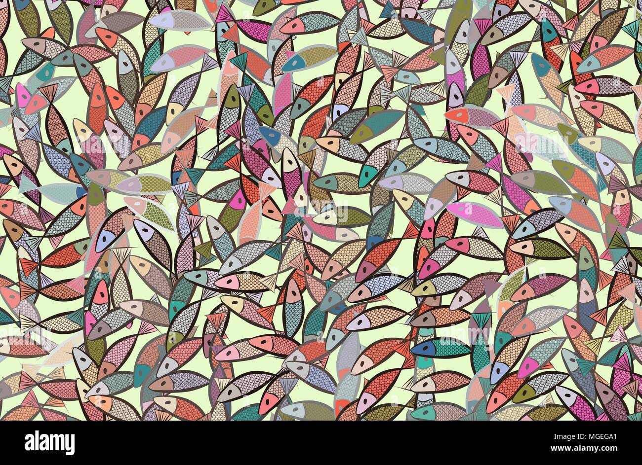 Color fish illustrations background, hand drawn. Vector graphic Stock ...