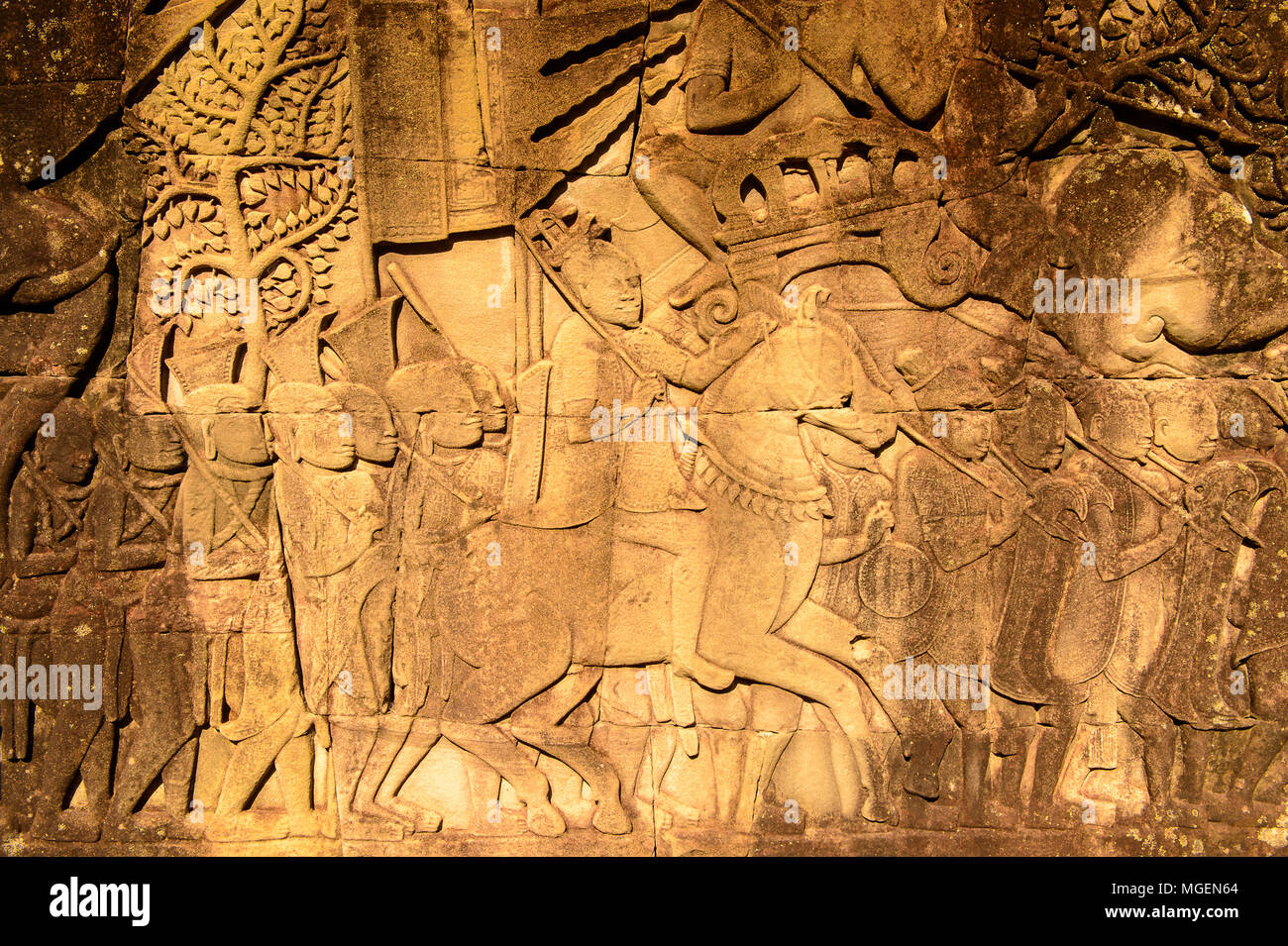 Drawing of the part of the army on the Bayon, Khmer temple at Angkor in ...