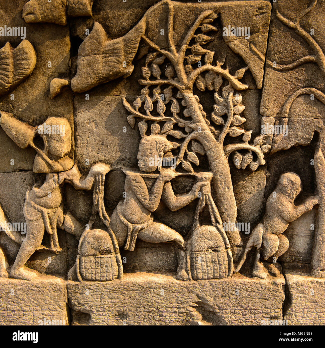 Drawing of the part of the army on the Bayon, Khmer temple at Angkor in ...