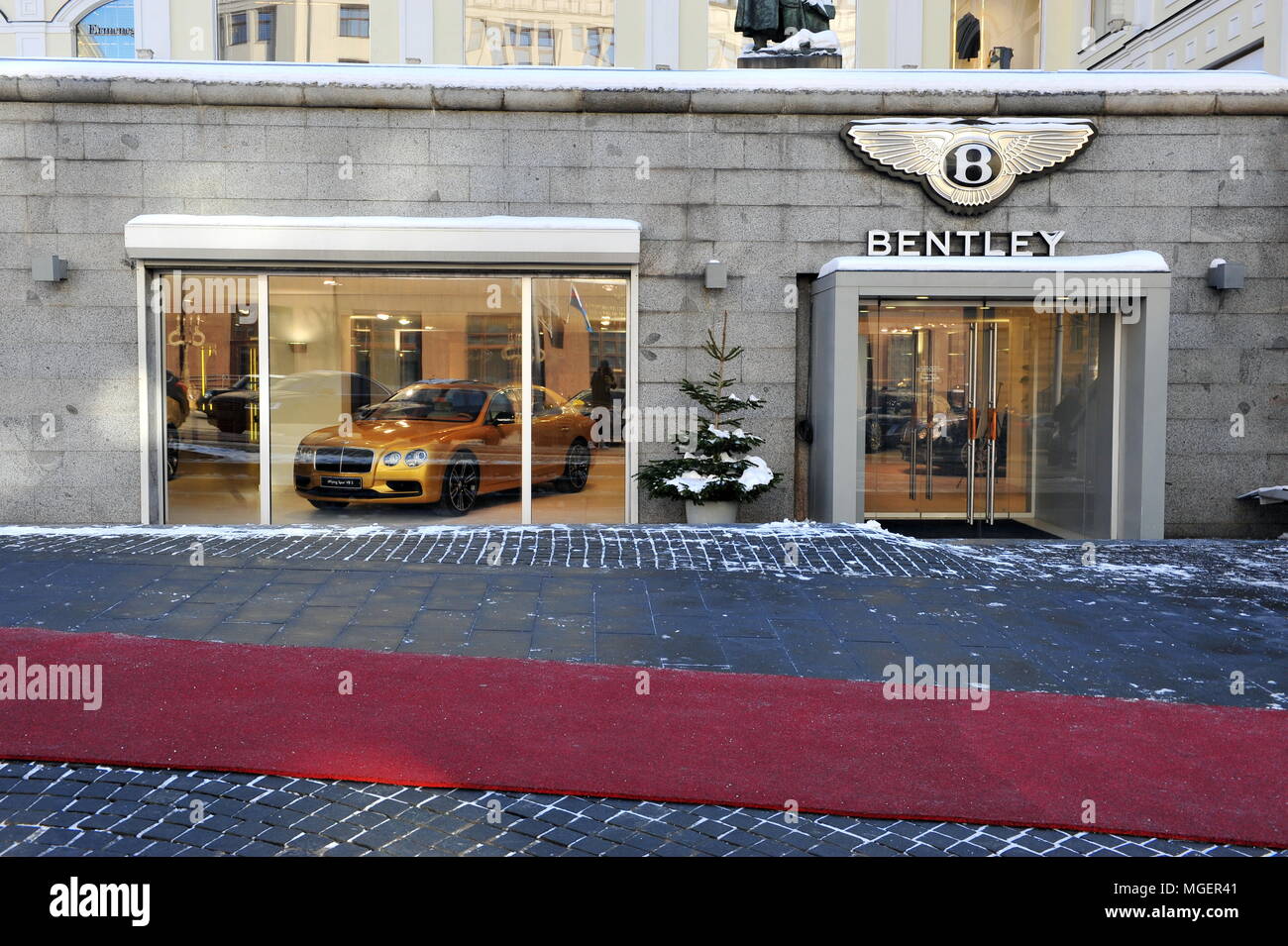 MOSCOW, RUSSIA - FEBRUARY 13: Facade of Bentley flagship store, Moscow ...