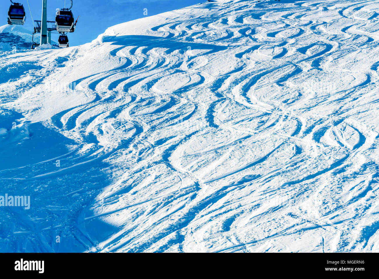 Ski track on the snow at the mountain in Zermatt Switzerland Stock ...