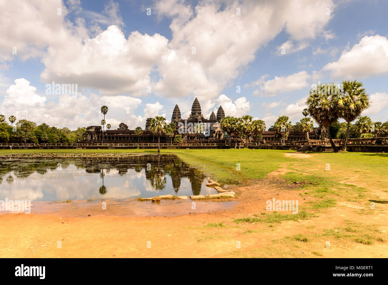 Angkor Wat (Temple City) and its reflection in the lake, a Buddhist ...