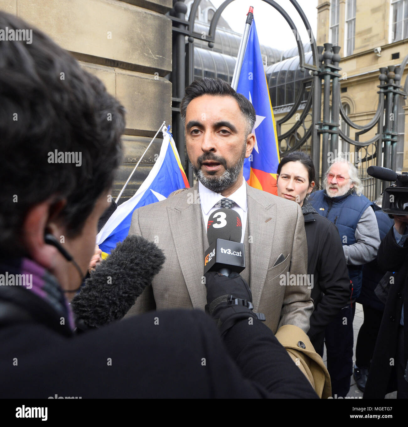 Former Catalan minister Clara Ponsati's lawyer Aamer Anwar gives a ...