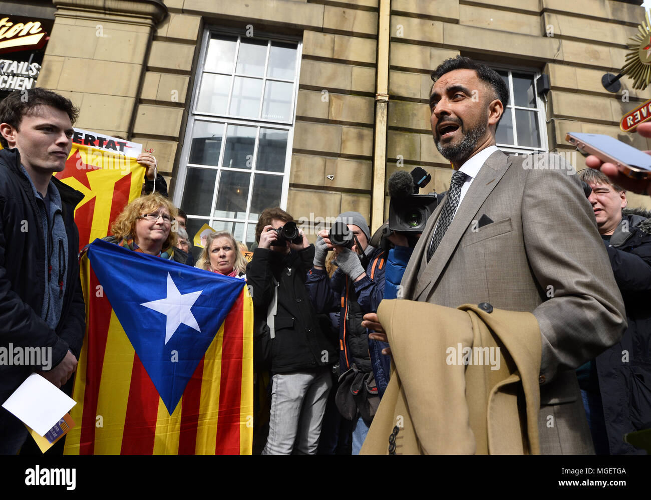 Former Catalan minister Clara Ponsati's lawyer Aamer Anwar gives a ...
