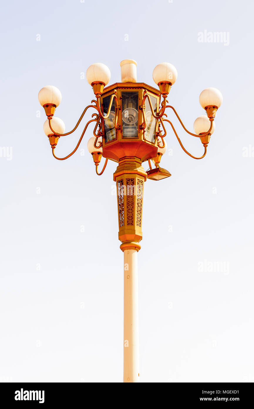 Lamp post at the Tiananmen Square (Gate of Heavenly Peace), a large ...