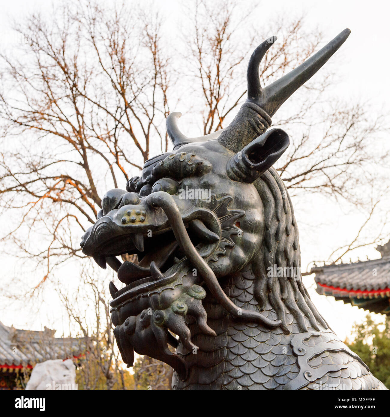 Bronze qilin statue at the Hall of Benevolence and Longevity at the ...