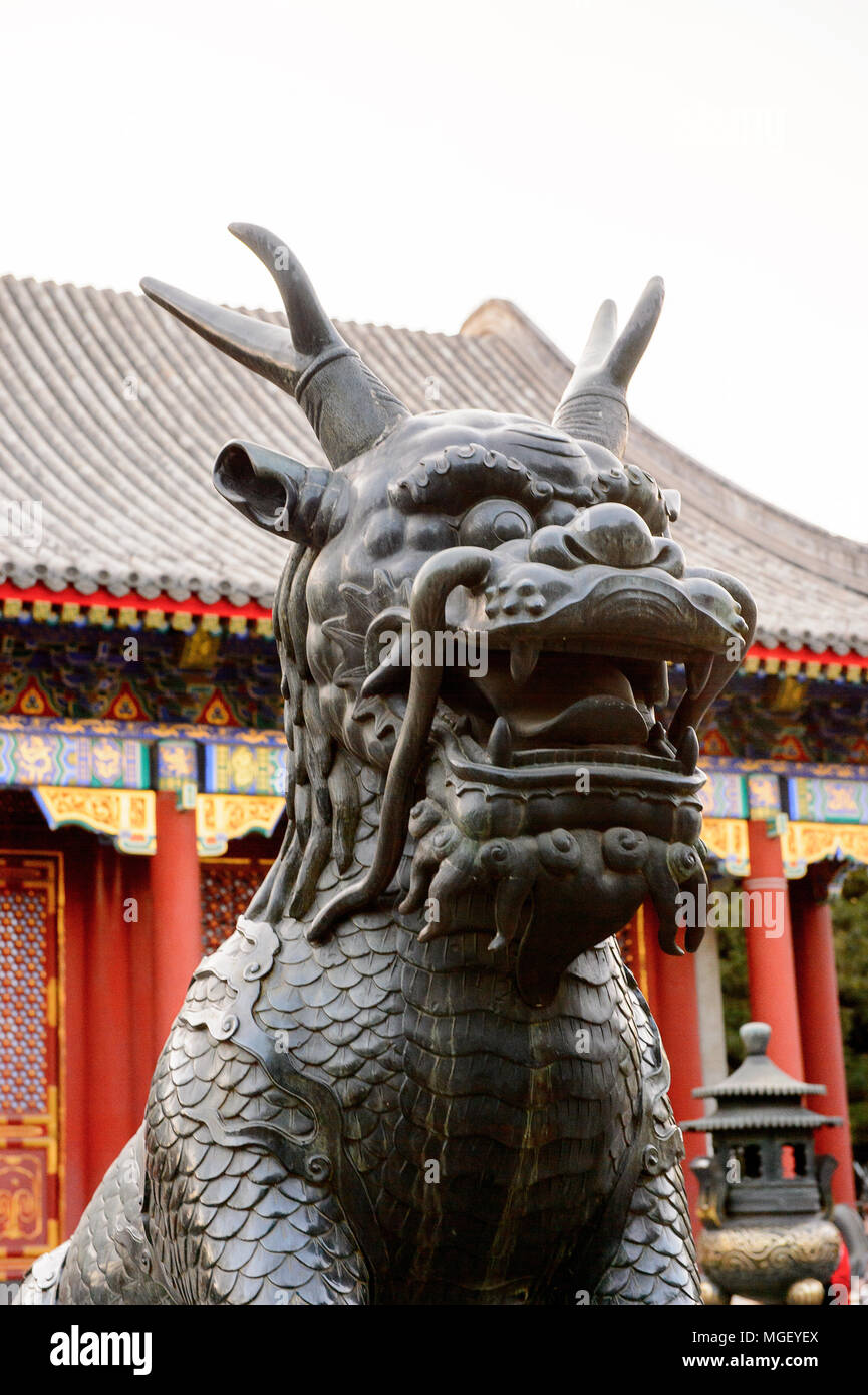 Bronze qilin statue at the Hall of Benevolence and Longevity at the ...