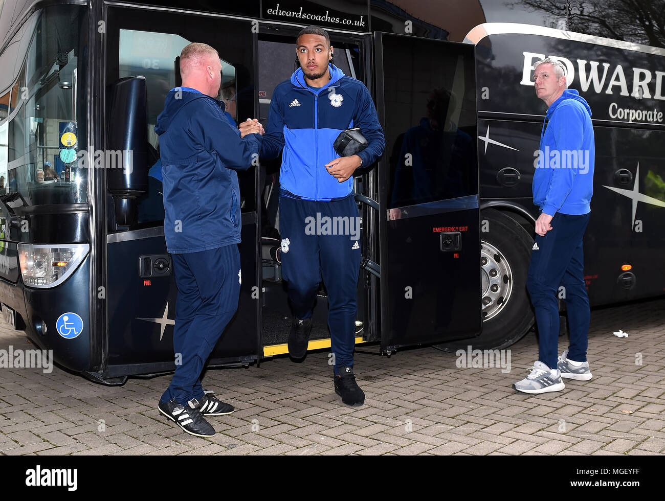 Cardiff City's Kenneth Zohore arrives for the Sky Bet Championship ...