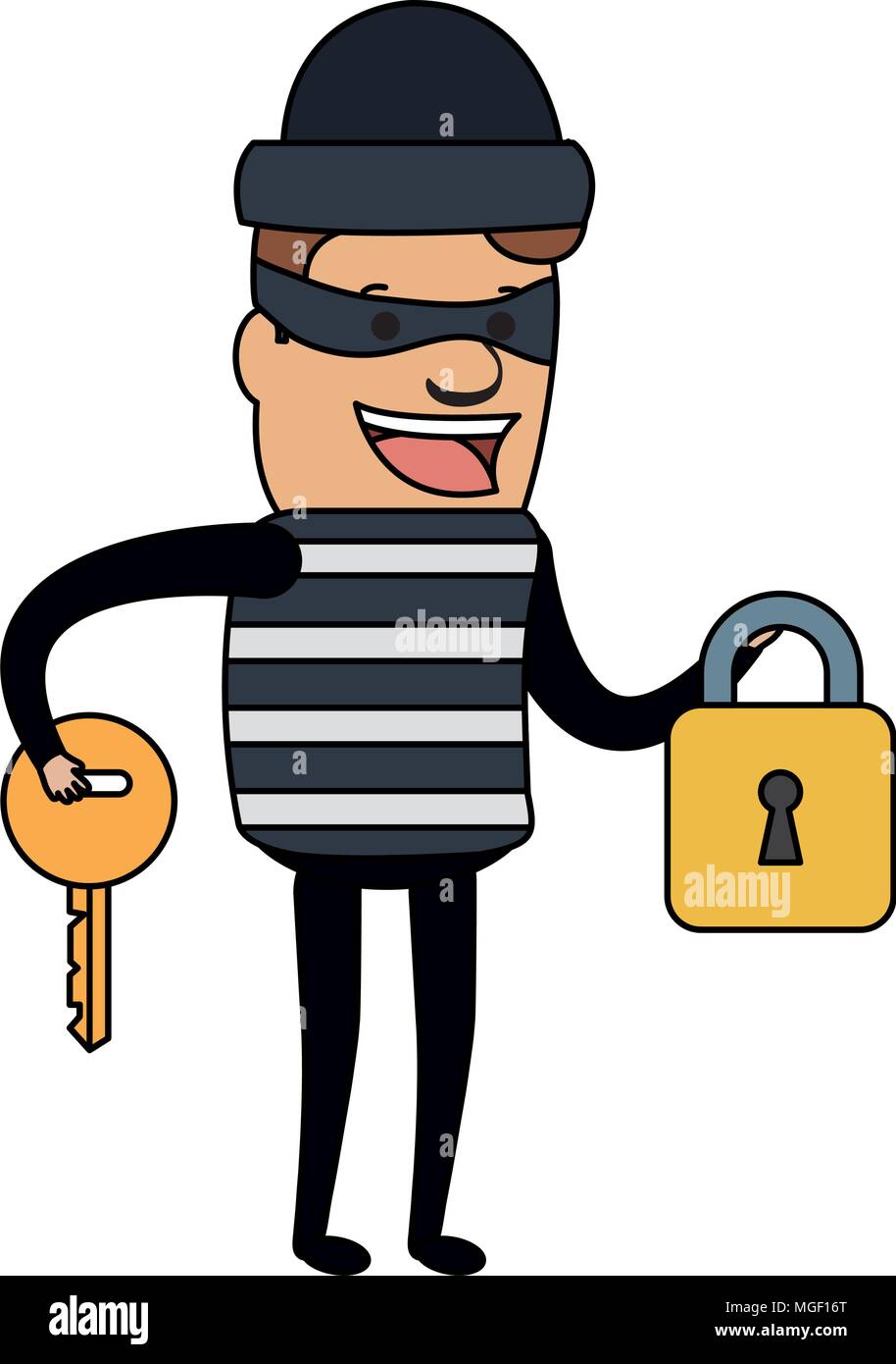 thief bad with padlock and key avatar character Stock Vector Image ...