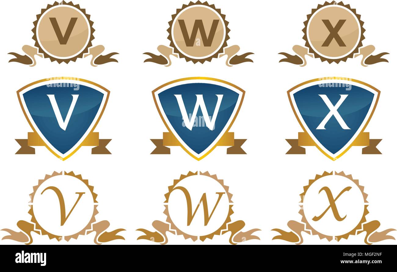 Emblem Ribbon Shield Initial Set Stock Vector Image & Art - Alamy