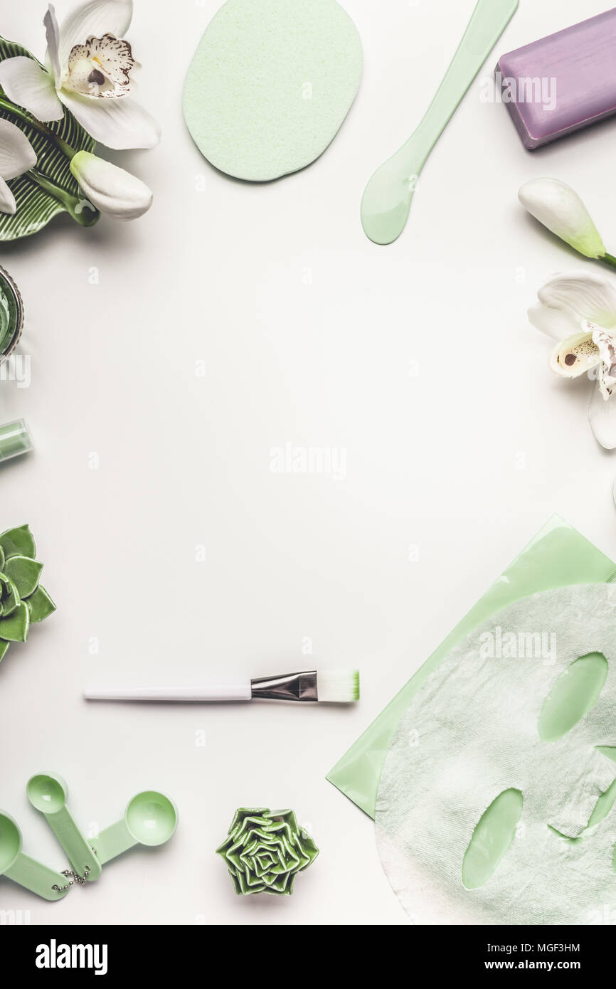 Natural herbal skin care cosmetic setting frame with accessories and ...