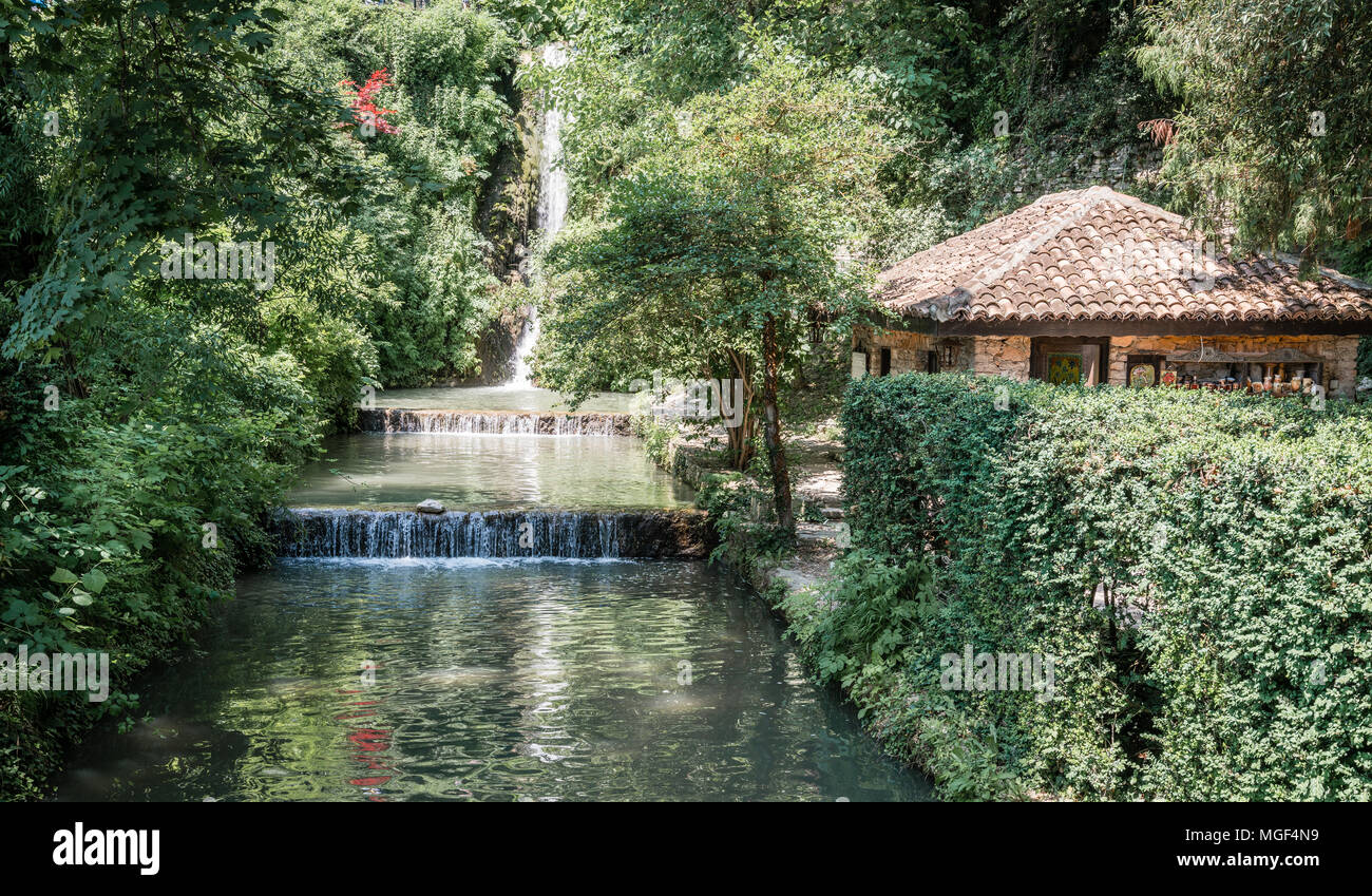 Waterfall in botanical gardens of Balchik Palace in Bulgaria Stock ...