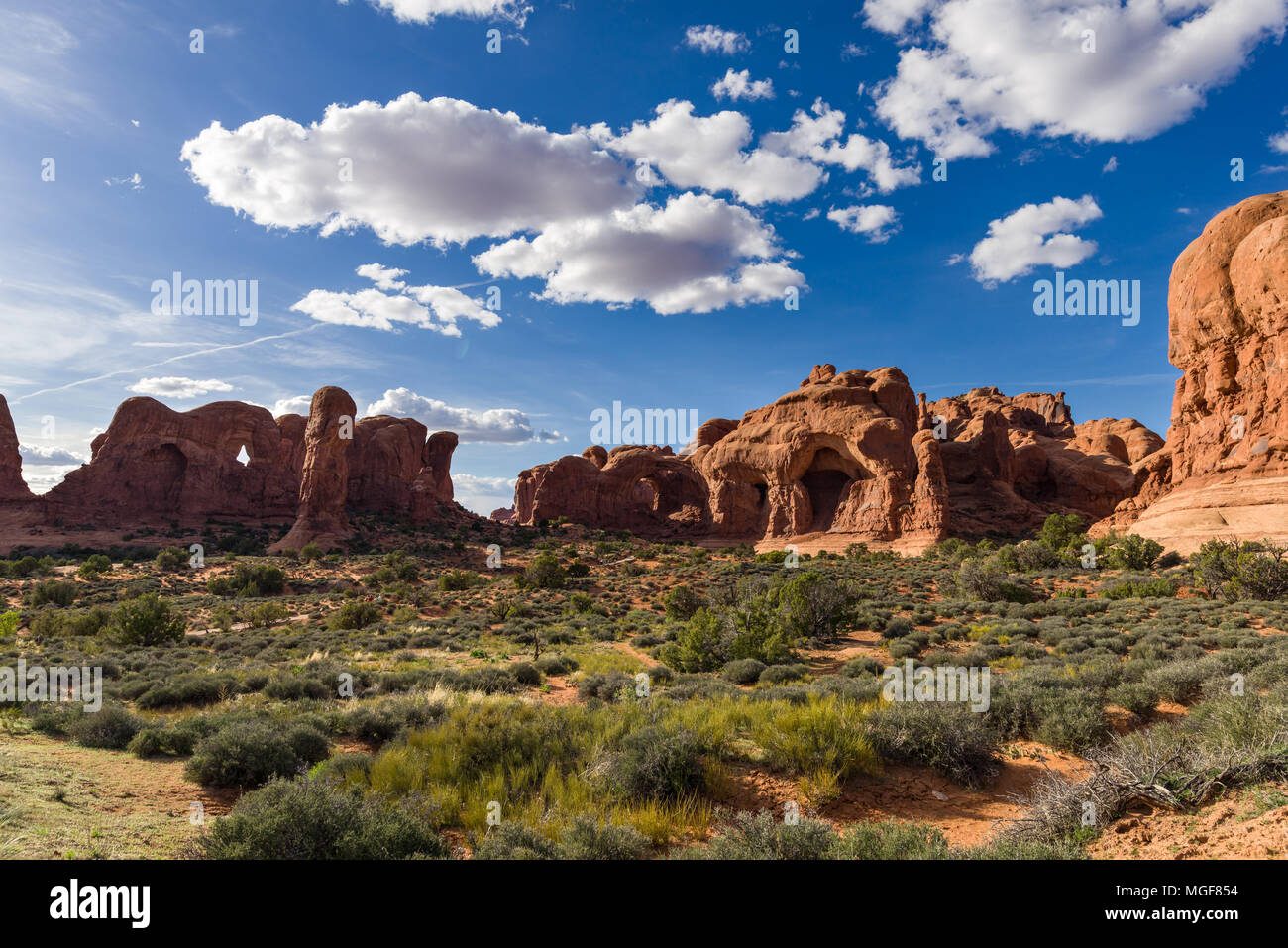 The Windows Arches in late afternoon light, Arches National Park, Utah ...