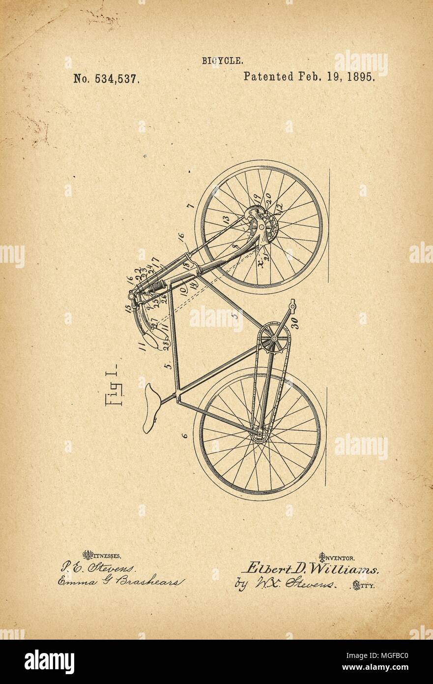 1895 Patent Velocipede Bicycle history invention Stock Photo - Alamy