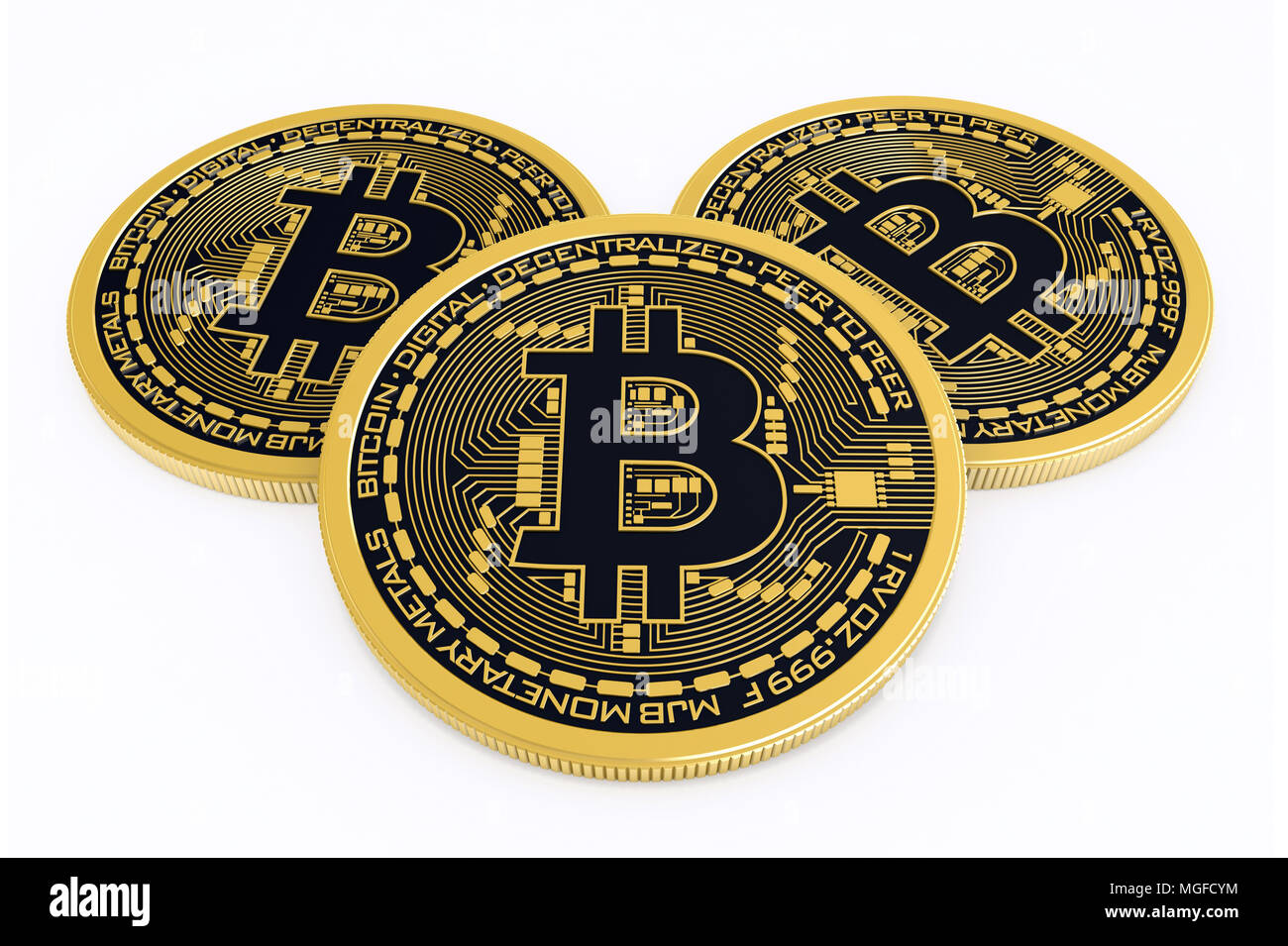3d render of physical bitcoins on white background Stock Photo - Alamy
