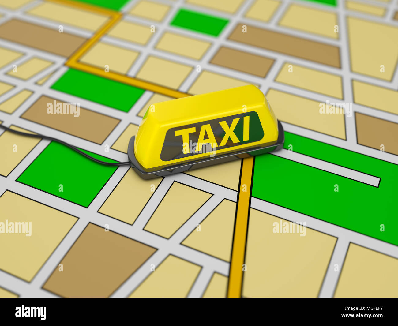 Taxi sign on city map. 3D illustration Stock Photo - Alamy