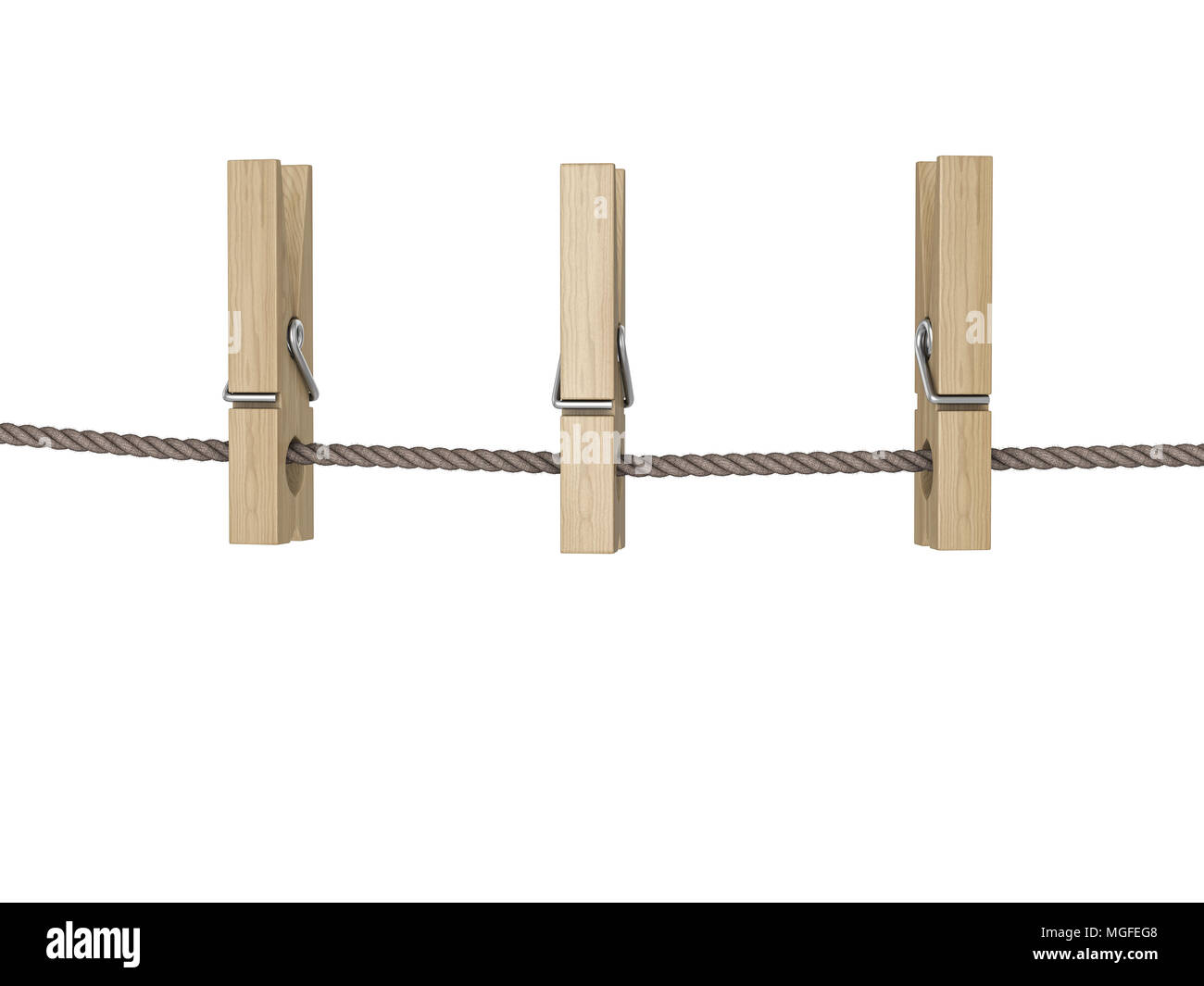 Clothes pegs hooked on wash-line. 3d illustration Stock Photo - Alamy