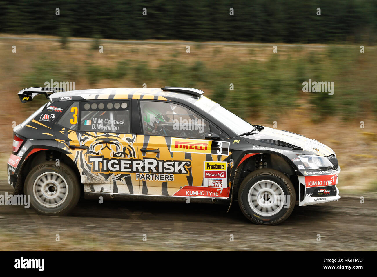 Kielder Forest, Northumberland, UK, 28 April 2018. Rally drivers ...