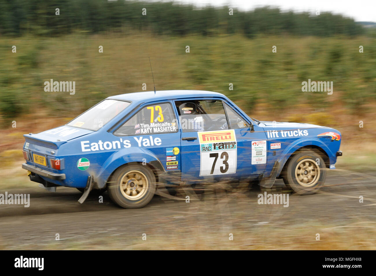 Kielder Forest, Northumberland, UK, 28 April 2018. Rally drivers ...