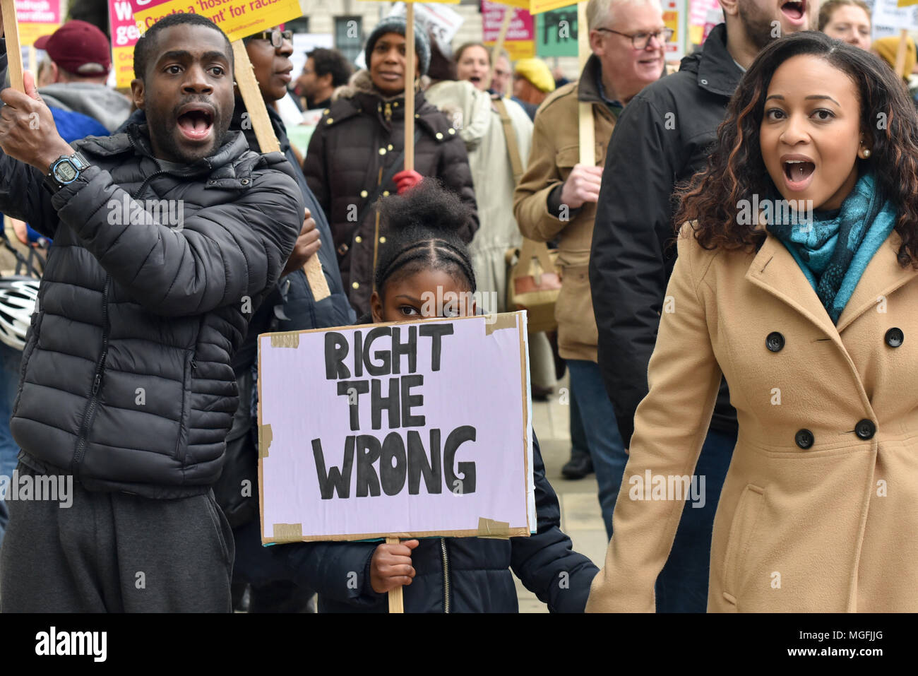 London, UK. 28th April 2018. Sara Burke, organiser of the march (on the ...