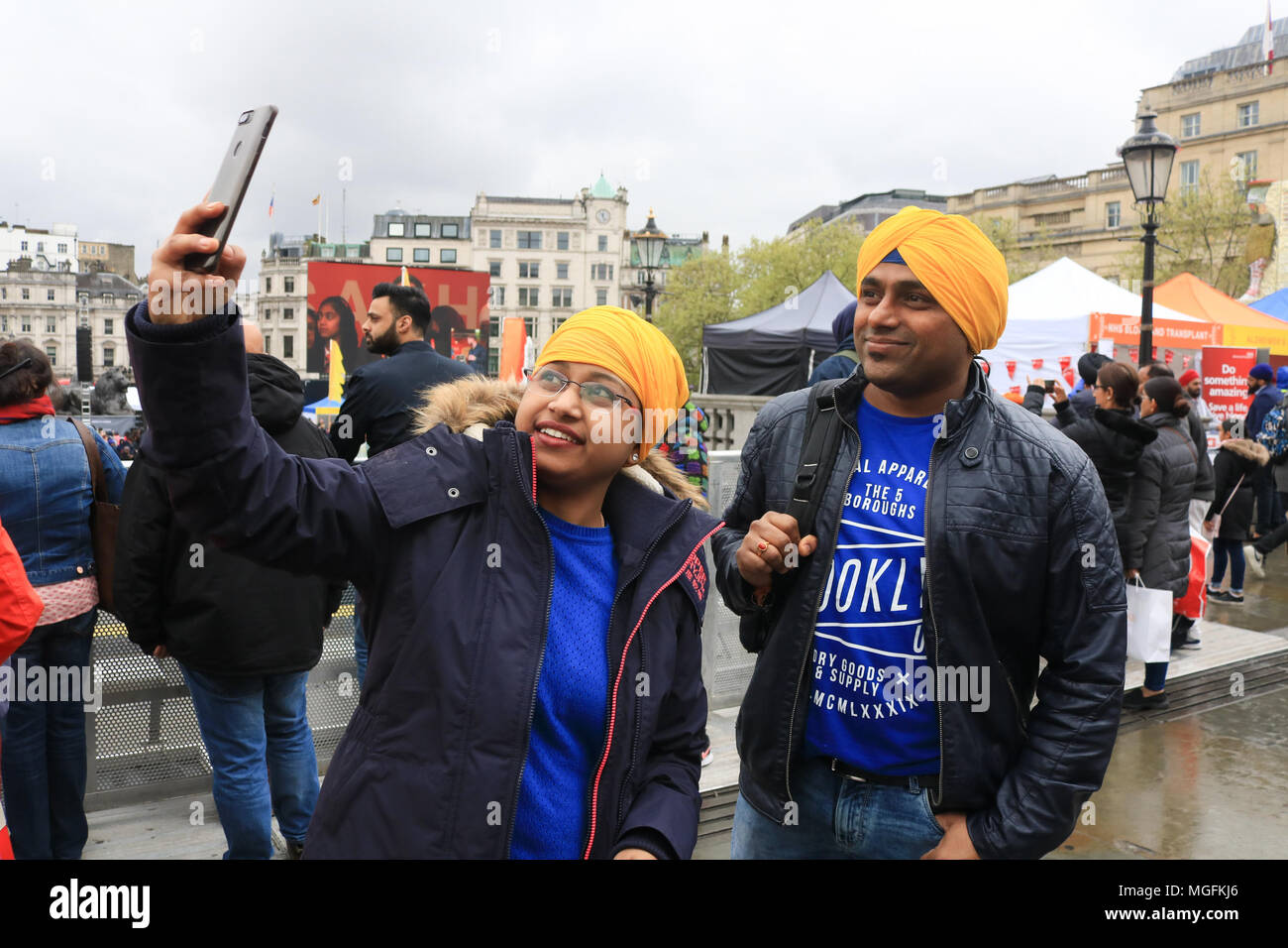 London UK. 28th April 2018. Punjabi women wearing turbans attend the ...