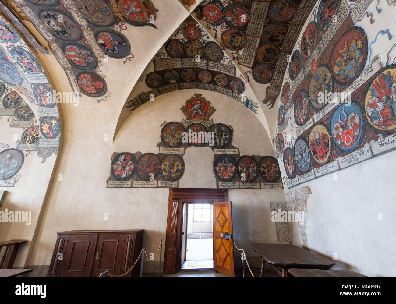 10 April 2018, Czech Republic, Prague: Picture of the decorated walls ...
