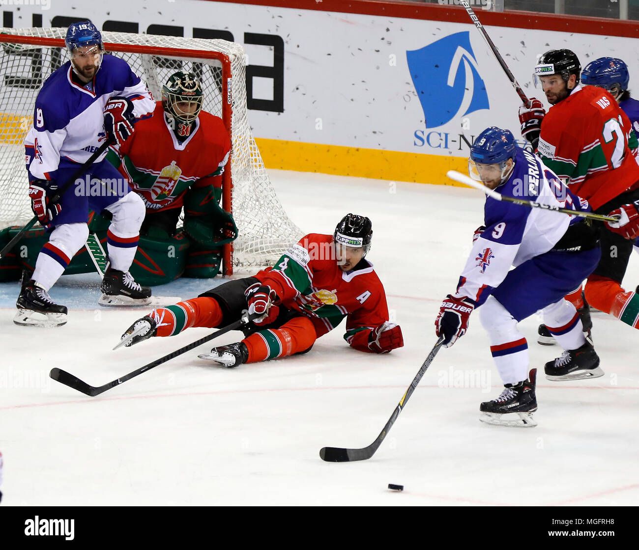 Budapest, Hungary. 28 April 2018. (l-r) Colin Shields of Great Britain ...