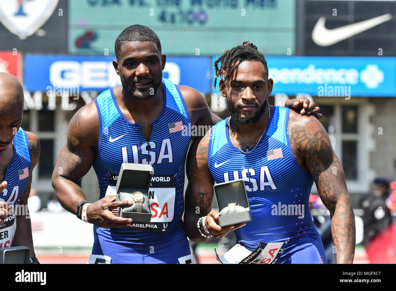 Philadelphia, Pennsylvania, USA. 28th Apr, 2018. JUSTIN GATLIN and ...