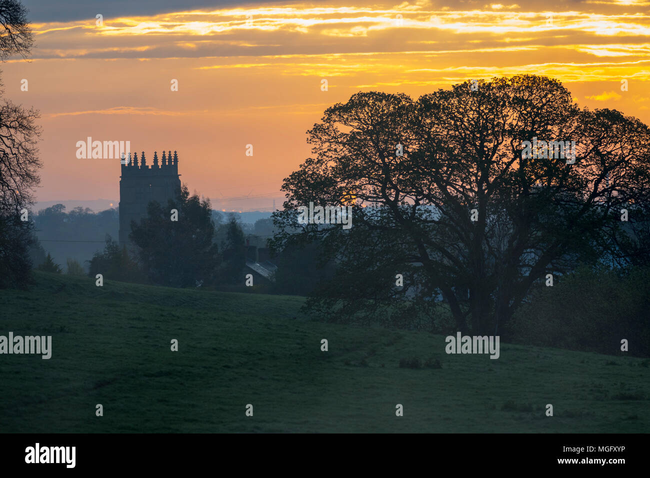 A spring sunrise over a beautiful welsh landscape near to the village ...
