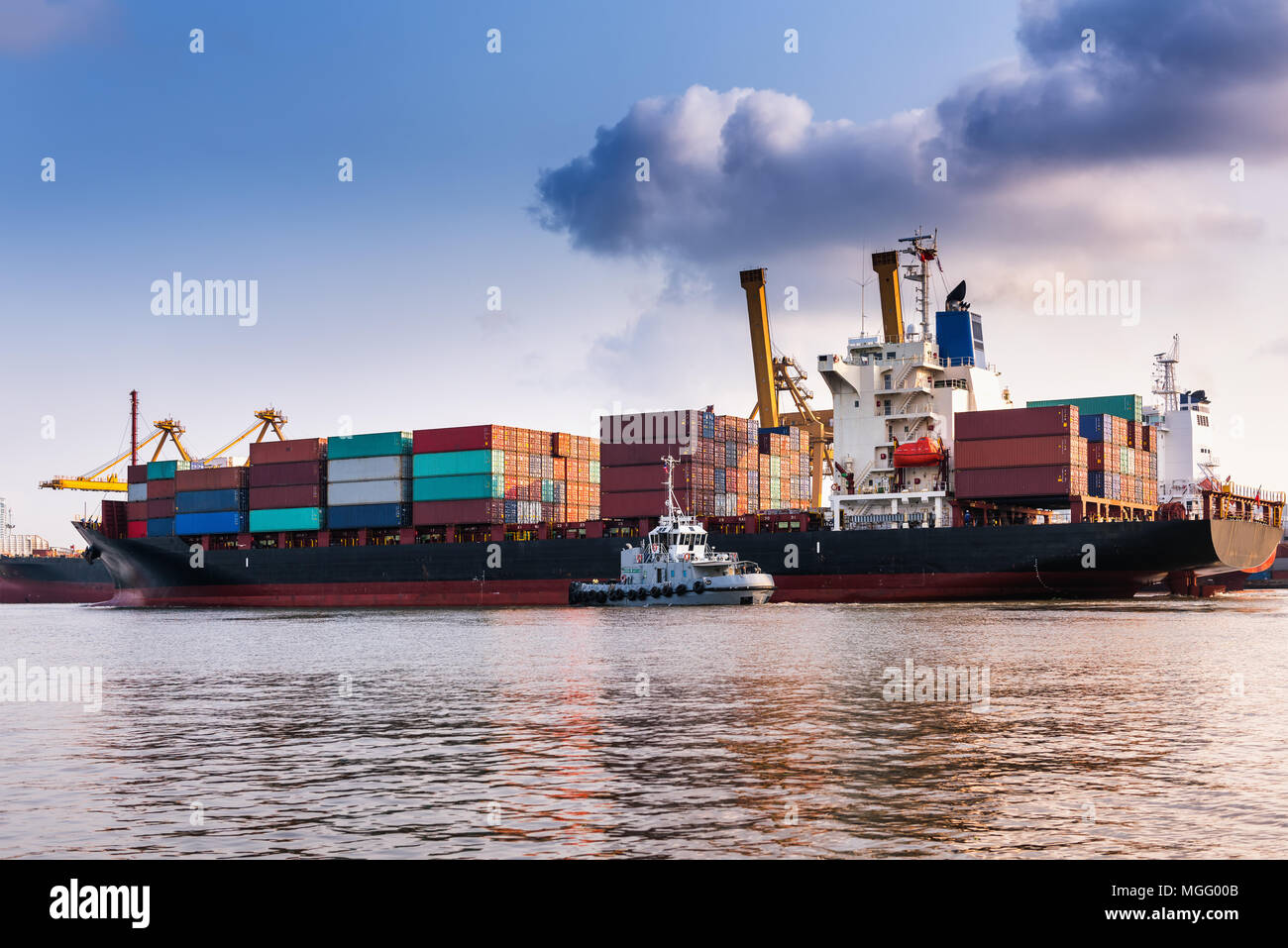 Container shipping at Bangkok pier., Cargo ship terminal Stock Photo ...