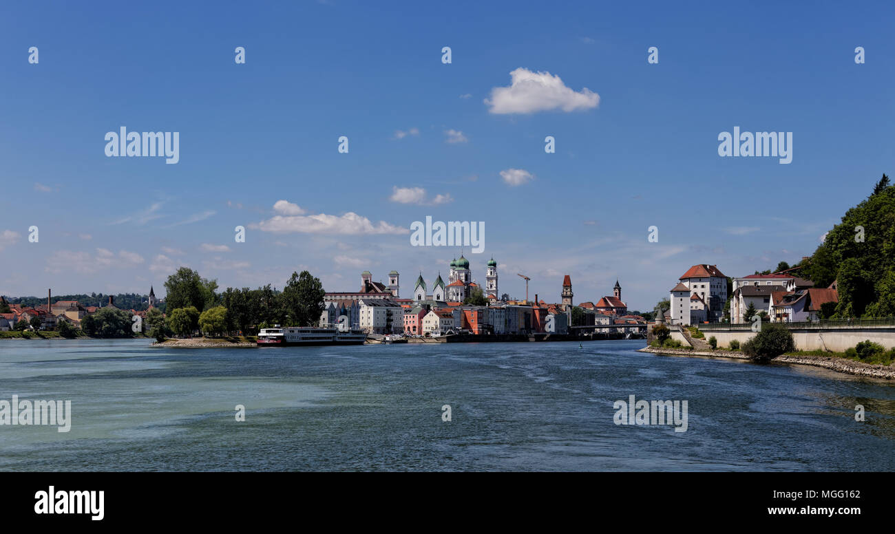 Passau - City of Three Rivers. Passau - Dreiflüssestadt. Dreiflüsseeck ...