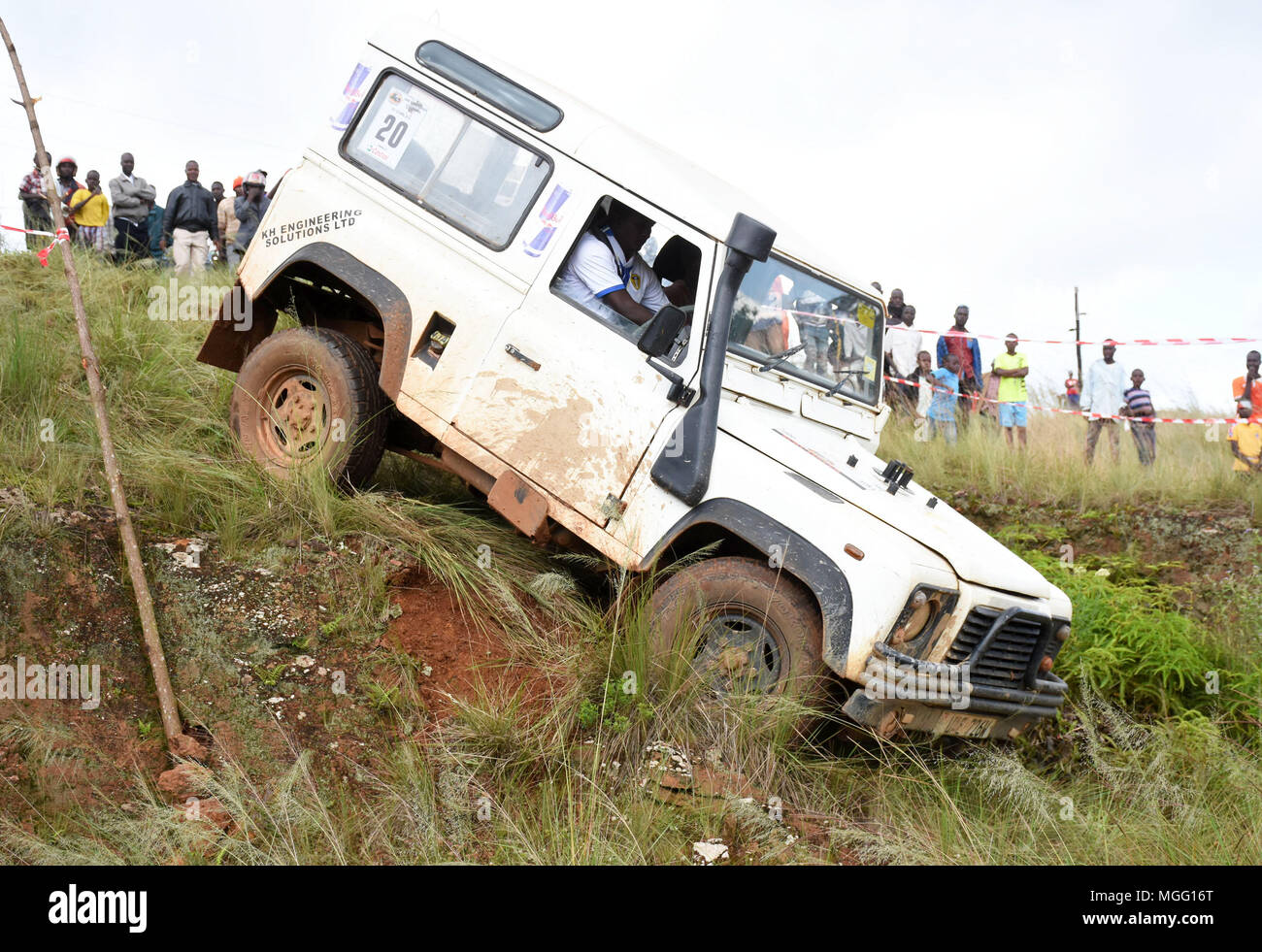 A Landrover Defender 90 in action during the 4x4 cars challenge Stock ...