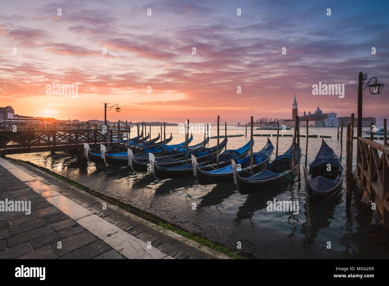 Gondolas In Grand Canal At San Marco Square With Chiesa Di San Giorgio