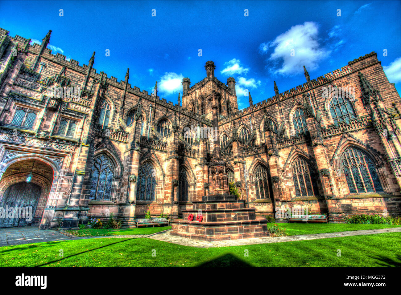 City of Chester, England. Artistic view of the south façade of the ...