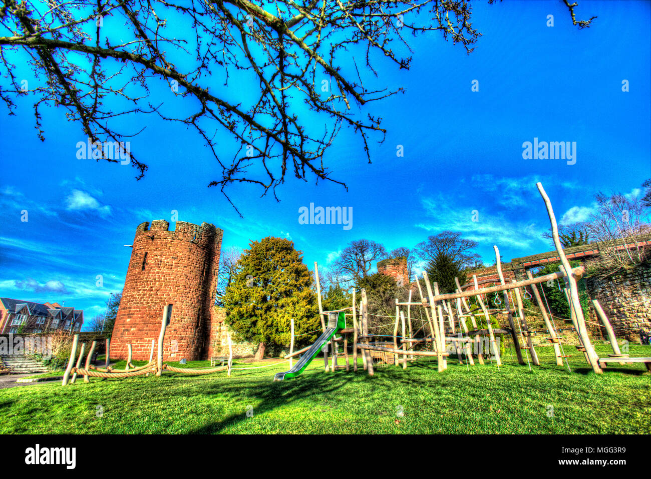 City of Chester, England. Artistic view of Water Tower Gardens with the ...