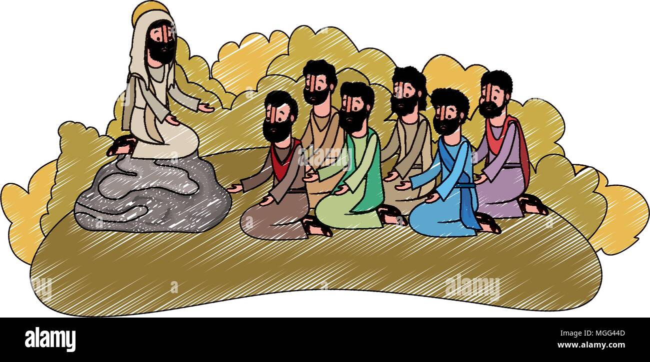 jesuschrist praying with apostles biblical scene Stock Vector Image ...