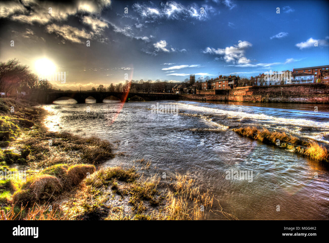 City of Chester, England. Artistic view of Chester’s medieval Old Dee ...