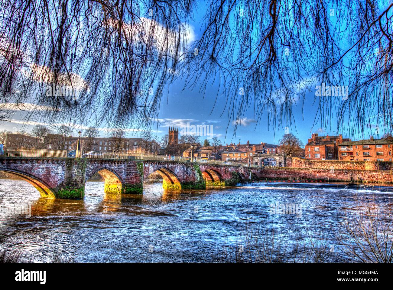 City of Chester, England. Artistic view of Chester’s medieval Old Dee ...