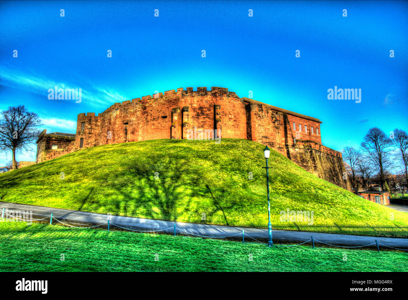 City of Chester, England. Artistic view of Chester Castle walls with ...
