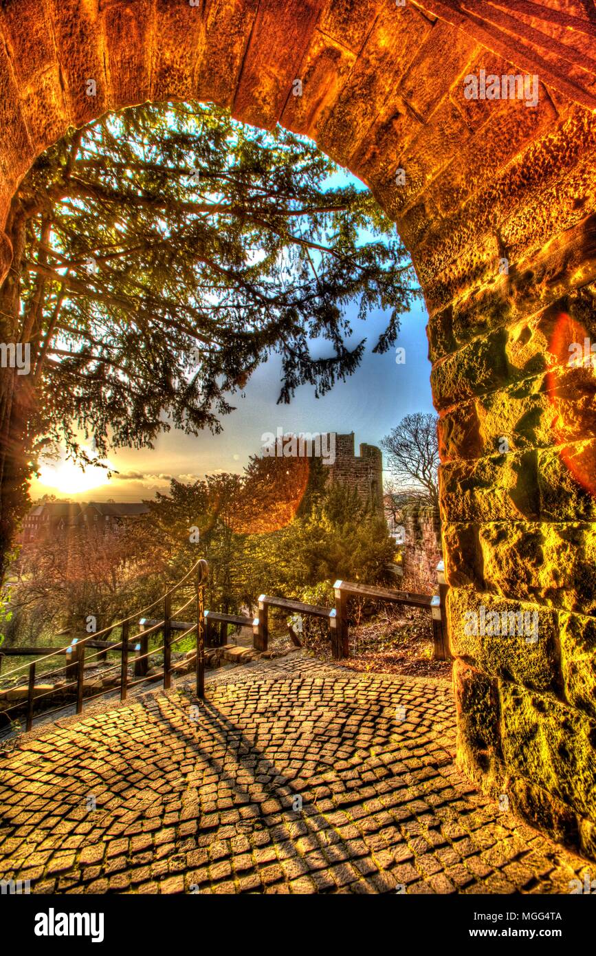 City of Chester, England. Artistic view of the arch and steps leading ...