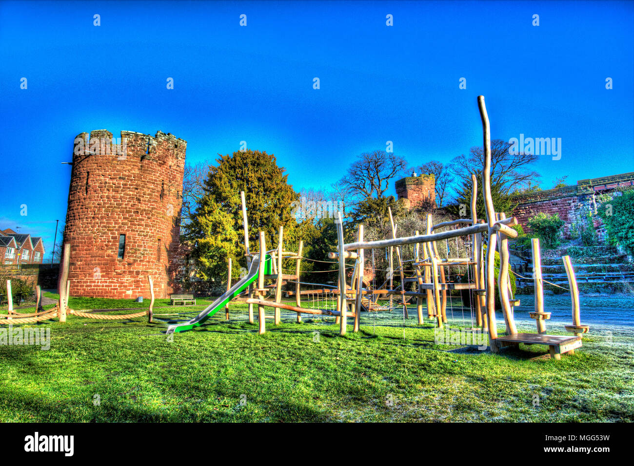 City of Chester, England. Artistic view of Water Tower Gardens with the ...