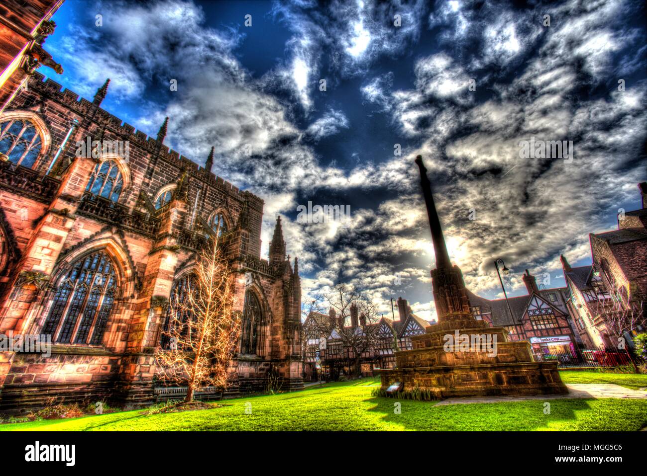 City of Chester, England. Artistic view of the memorial cross in ...