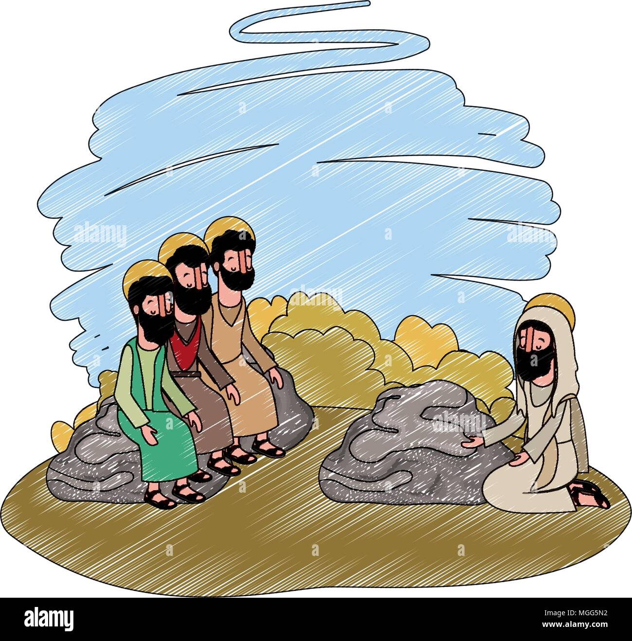 jesuschrist praying with apostles biblical scene Stock Vector Image ...