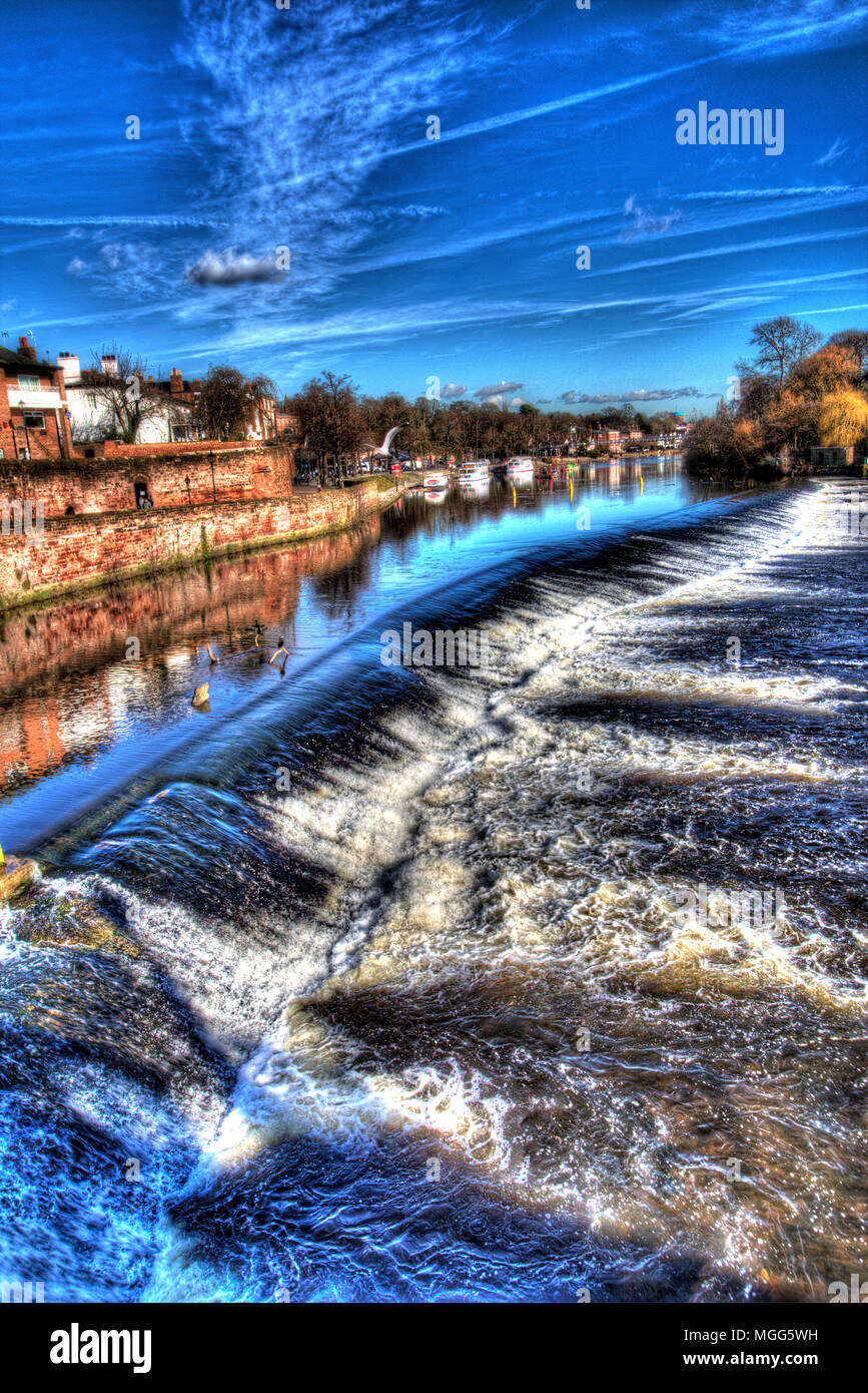 City of Chester, England. Artistic view of the River Dee, with Chester ...