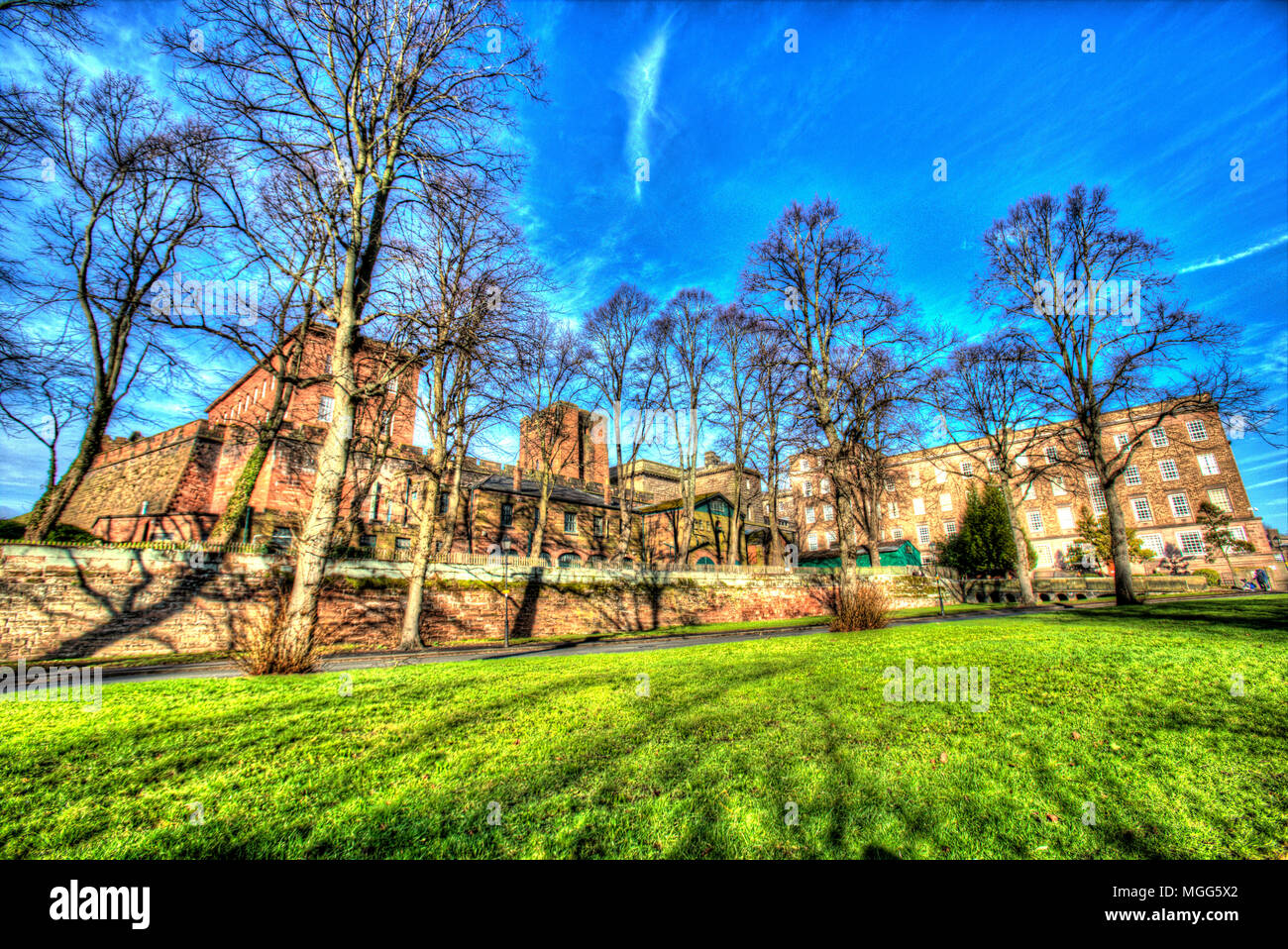 City of Chester, England. Artistic view of Chester Castle walls with ...