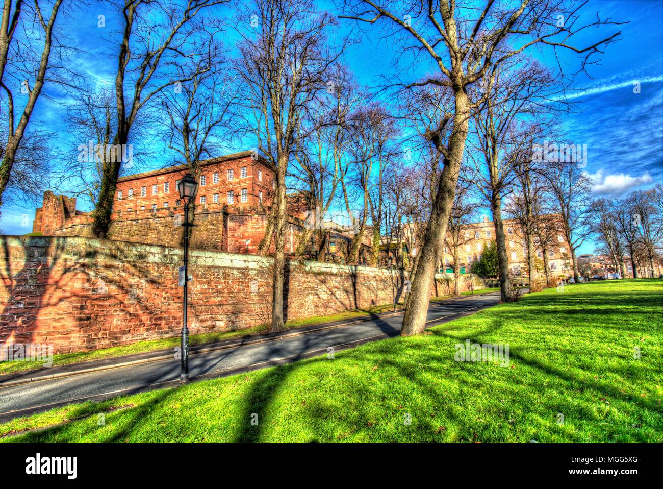 City of Chester, England. Artistic view of Chester Castle walls with ...
